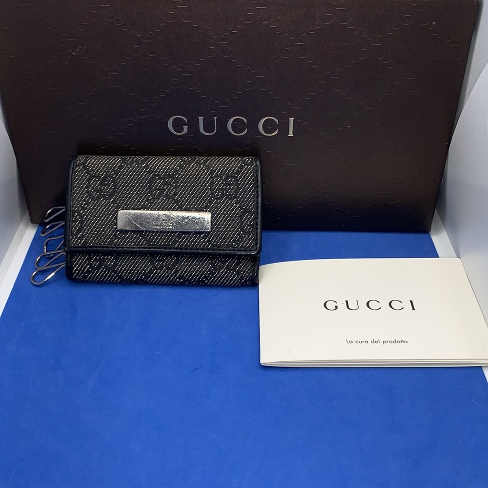 Gucci Gg Guccissima Vintage Black Leather & Canvas Ke… - Gem